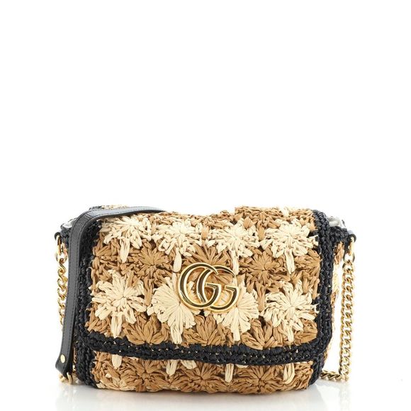 Gucci | Bags | Gucci Gg Marmont Flap Bag Raffia Small Brown | Poshmark